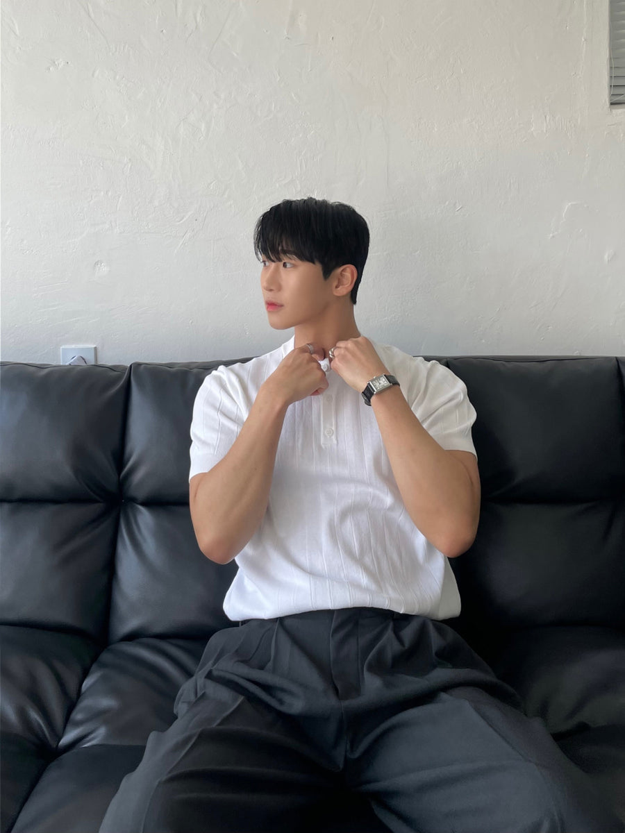 紳士風暗直紋亨利針織TOP[六色] –Mr.Dapper