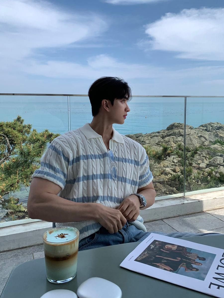 WISDOM溫柔拼色小開領麻花針織TOP[兩色] –Mr.Dapper