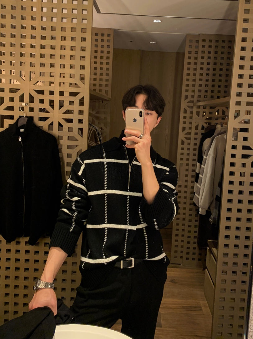 (輕熟穿搭!) 線條CHECK HALF-ZIP TOP[三色] –Mr.Dapper